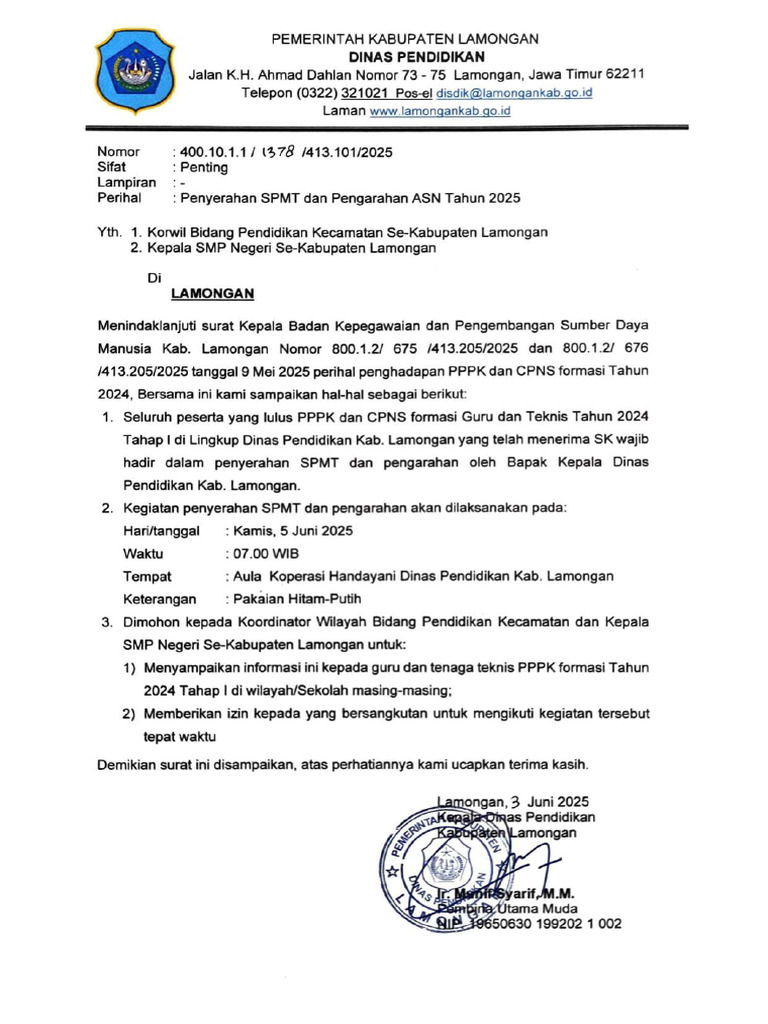 Undangan Penyerahan SPMT | PDF