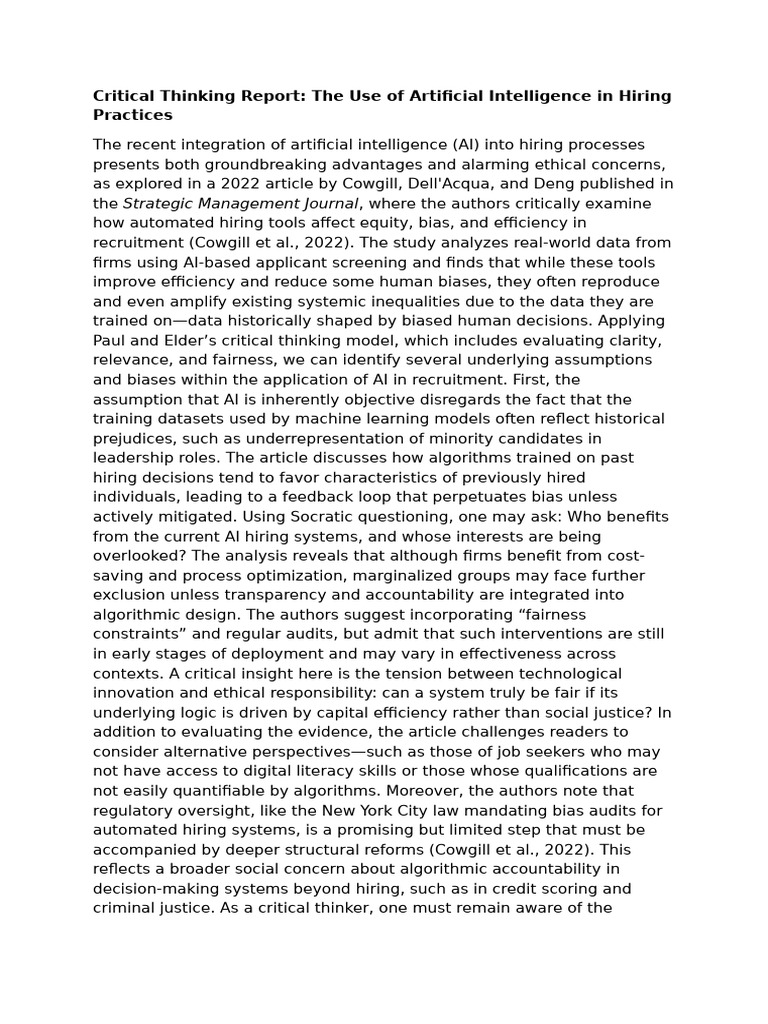 Critical Thinking Report | PDF | Artificial Intelligence | Intelligence (AI) & Semantics