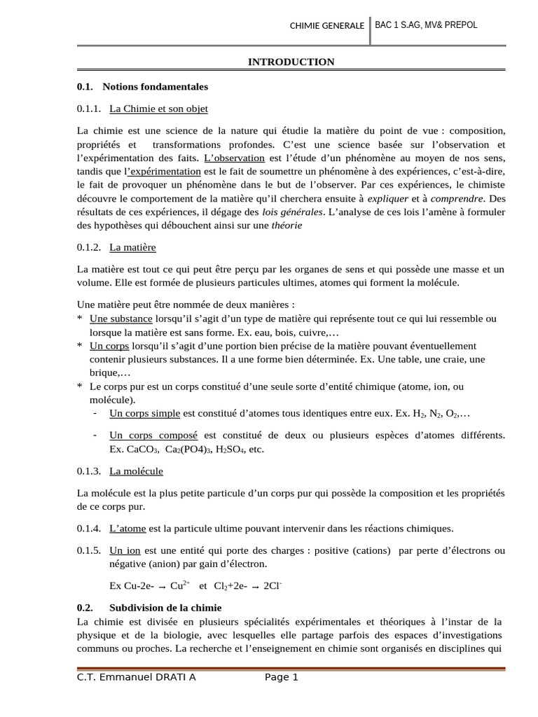 Chimie Gen Bac 1 S Agr&mv | PDF | Chimie | Atomes