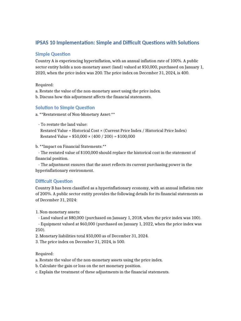 IPSAS 10 Simple and Difficult Questions | PDF | Historical Cost | Business