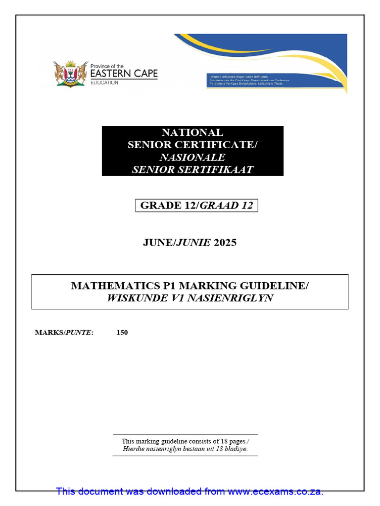 Grade 12 Mathematics P1 Marking Guide | PDF | Mathematics