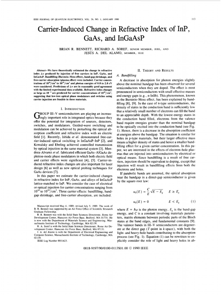 Carrier-Induced Change in Refractive Index of InP GaAs and InGaAsP ...