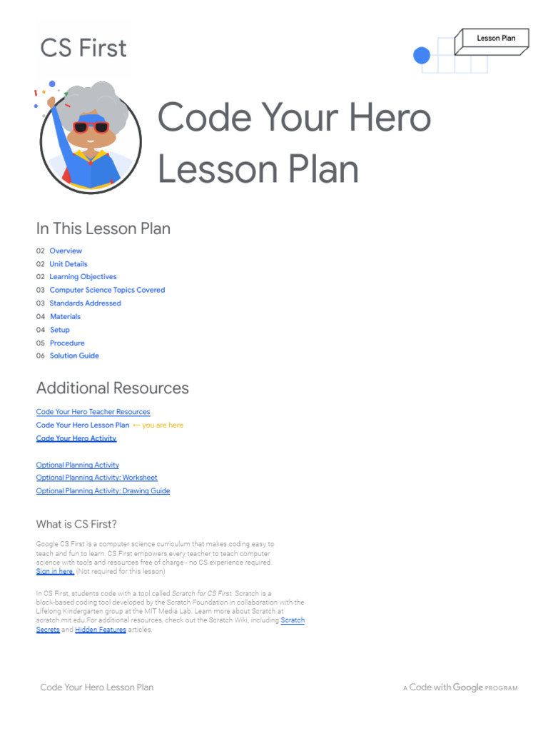 HOC - Code Your Hero Lesson Plan | PDF | Scratch (Programming Language ...