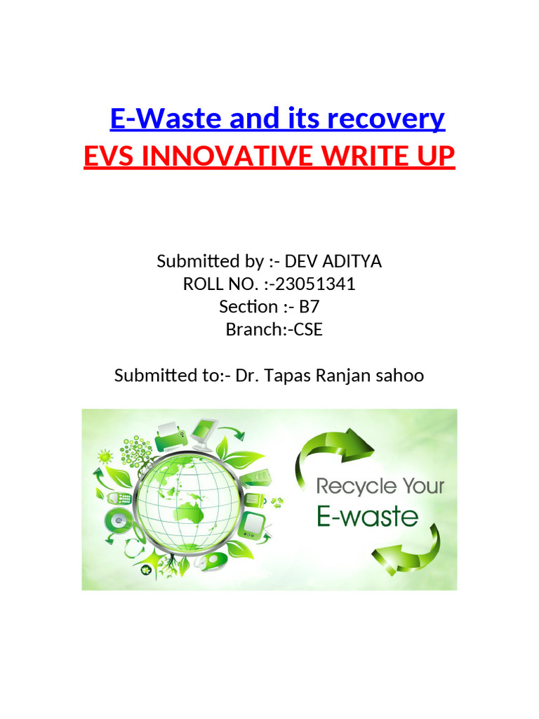Evs Innovative Write Up | PDF | Electronic Waste | Recycling