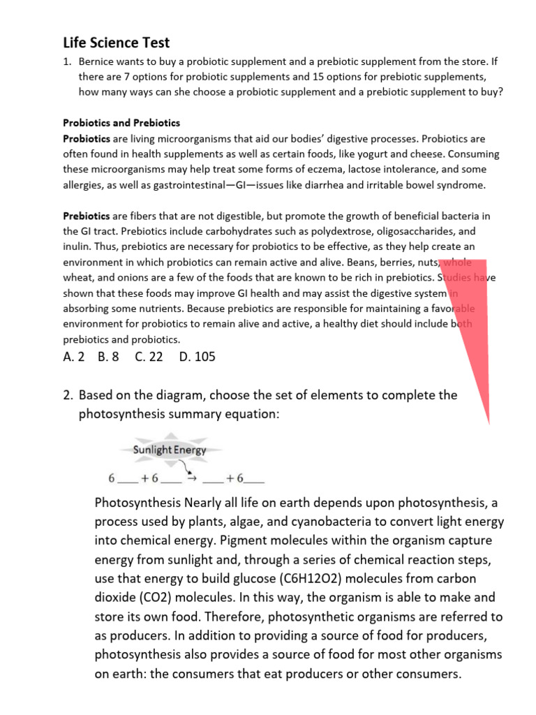 Life Science Test (1) | PDF | Dominance (Genetics) | Photosynthesis