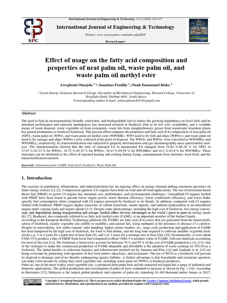 Effect of Usage On The Fatty Acid Compos | PDF | Biofuel | Biodiesel
