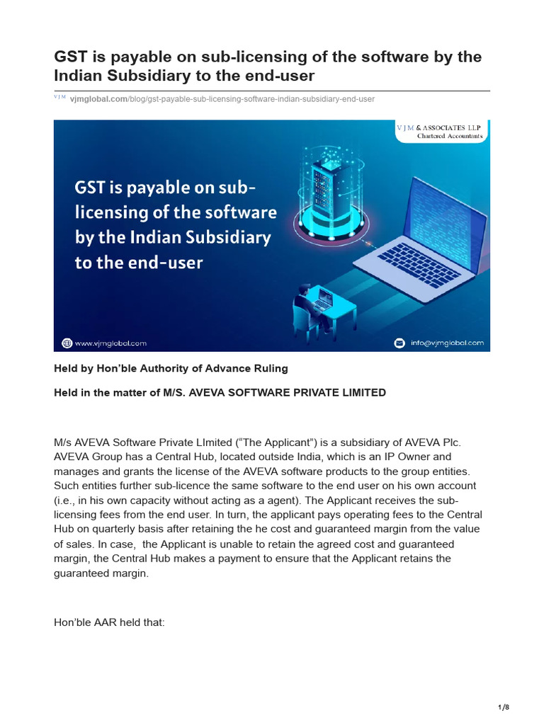 GST Is Payable On Sub-Licensing of The Software by The Indian Subsidiary To The End-User | PDF ...