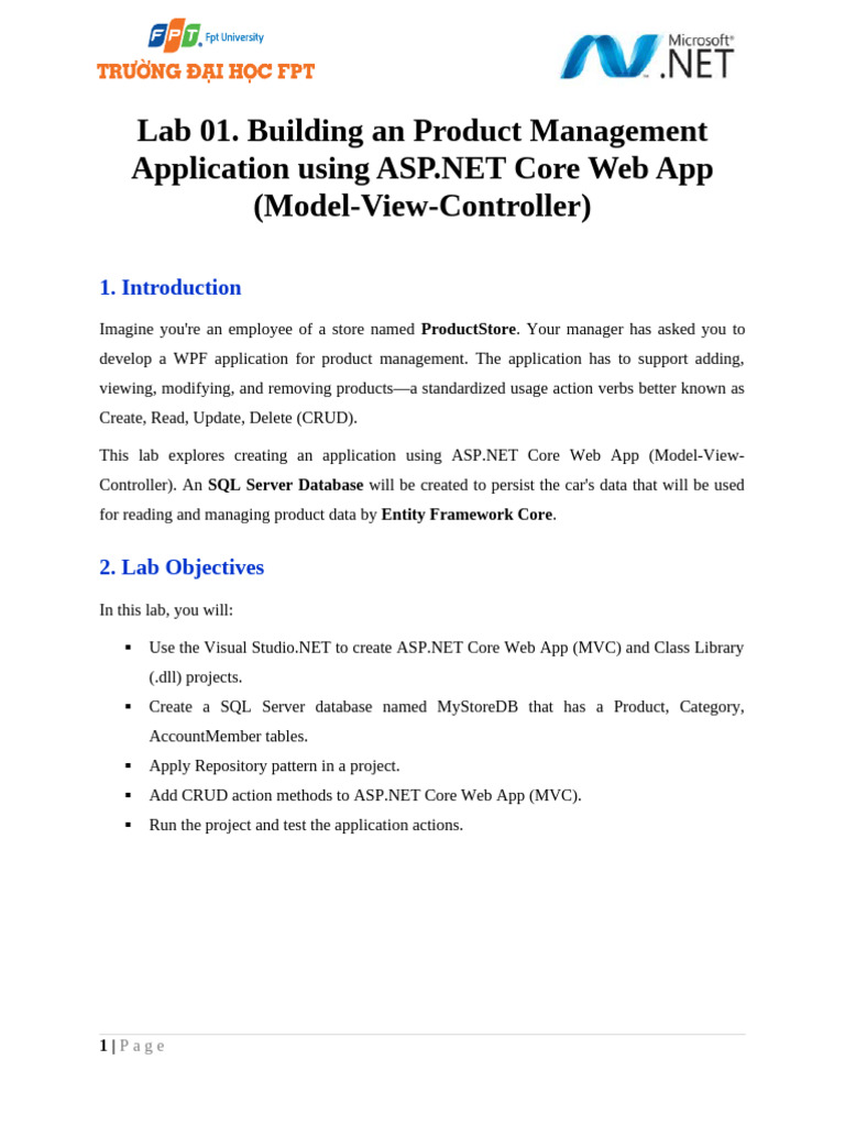 PRN222Lab - 01 - ProductManagement - ASP. NET Core Web App MVC | PDF | Model–View–Controller ...