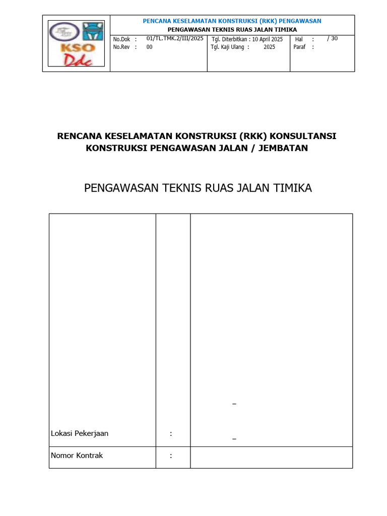 RKK PENGAWASAN RUAS JALAN TIMIKA PT. CAKRA BUANA 2025 | PDF