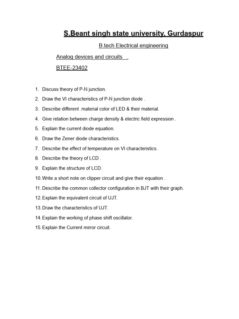 Analog Devices and CKT Question | PDF