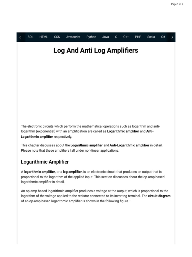 Log and Anti-Log Amplifiers | PDF | Operational Amplifier | Amplifier