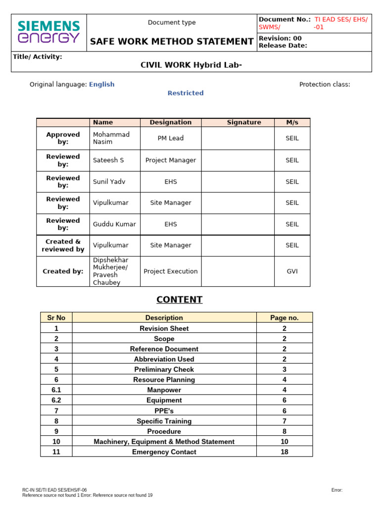 Swms For Civil Work Hybrid Lab.-1 | PDF | Concrete | Brick
