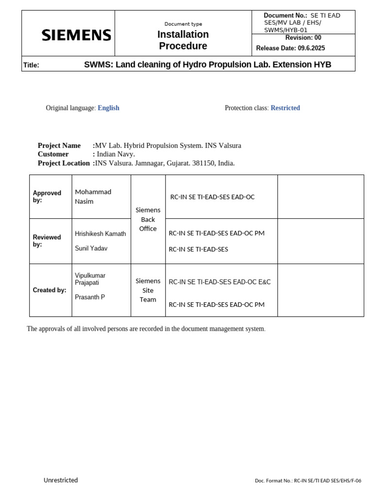 SWMS - Area Clearance For Ext. MV Lab | PDF | Personal Protective Equipment