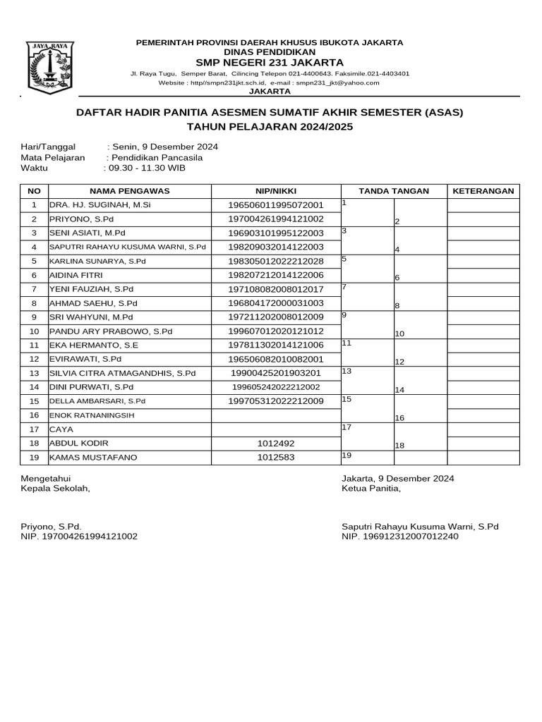 Daftar Hadir Panita ASAT Genap 24-25 | PDF