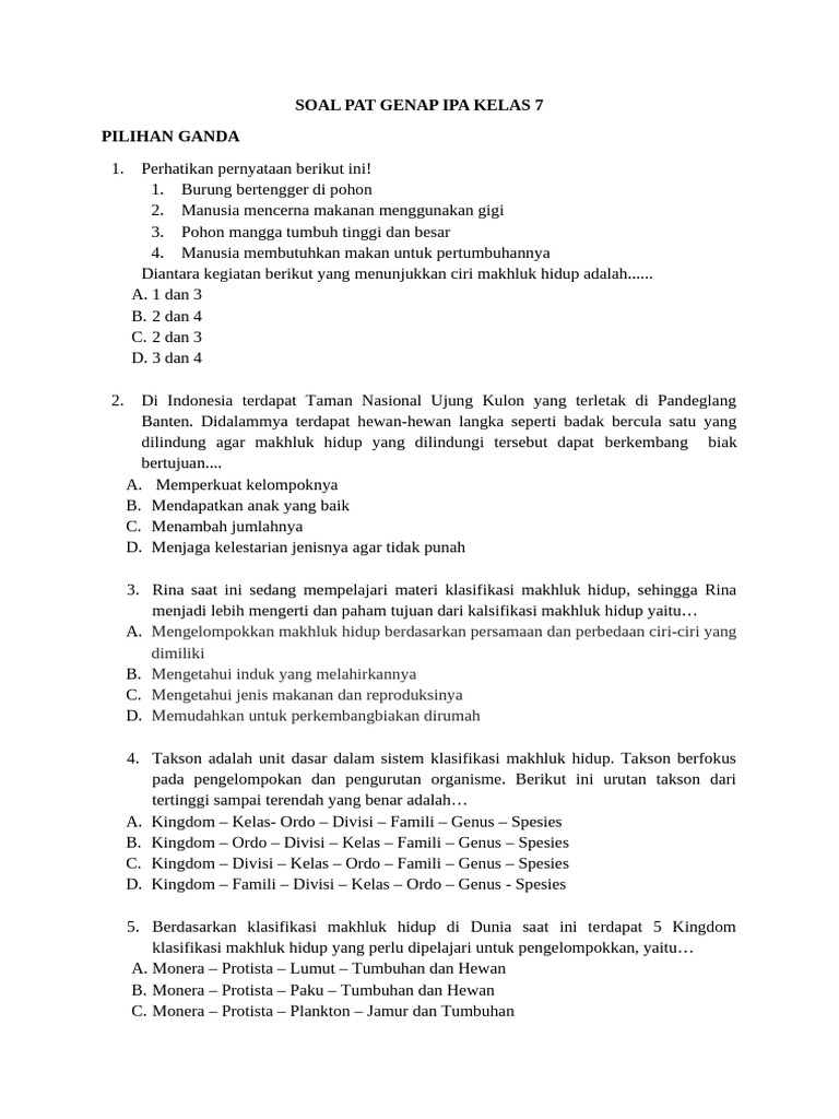 Soal Pat Genap Ipa Kelas 7 Kurma | PDF