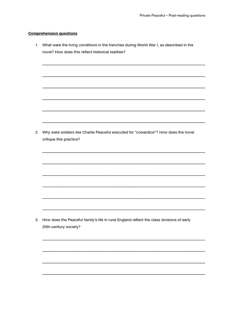 Private Peaceful - Post-Reading Questions | PDF | Courage