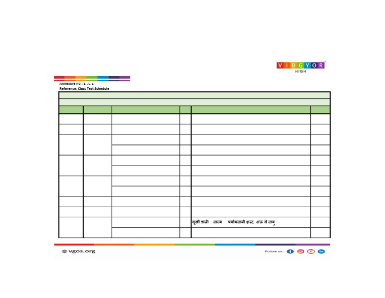 Annexure 1. A. 1 Class Test Schedule | PDF