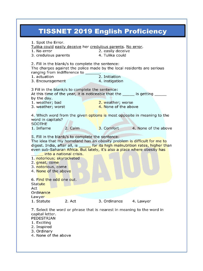 TISSNET 2019 English Proficiency | PDF