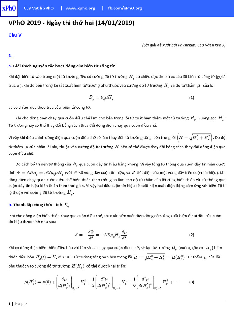 Cau V - Ngay 2 - VPhO 2019 | PDF