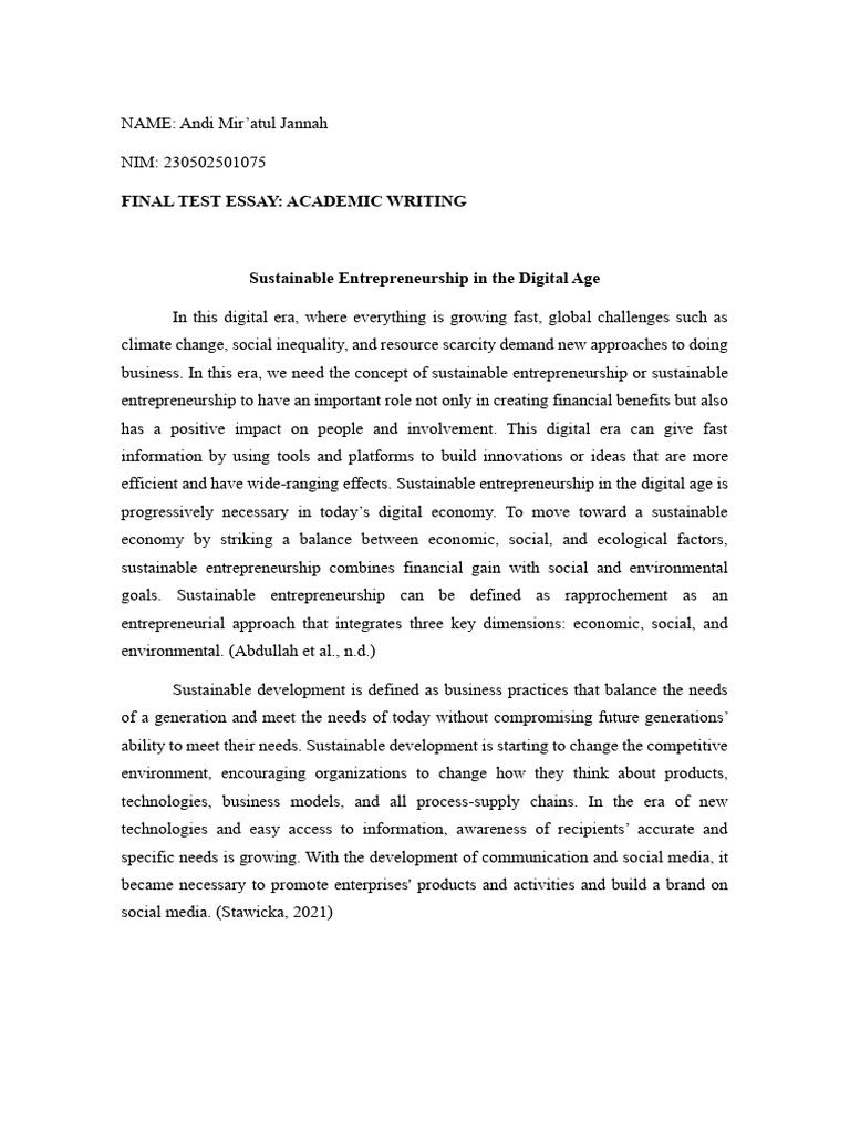 Final Test - Academic Writing - Andi Mir'Atul Jannah | PDF ...