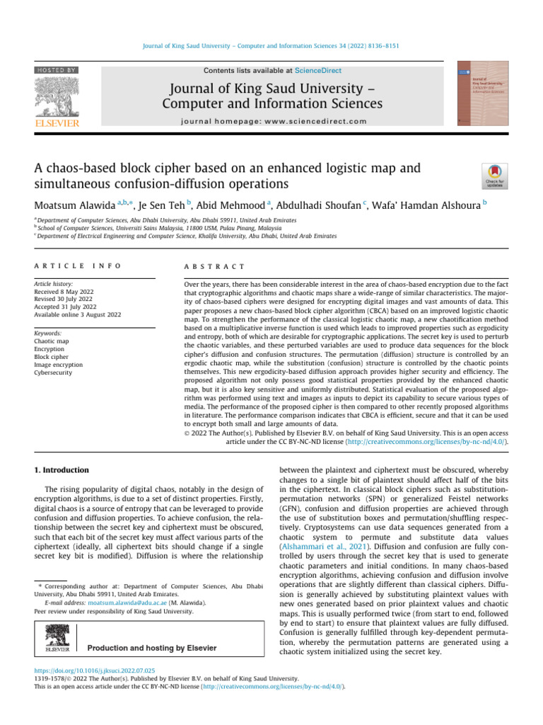 A Chaos-Based Block Cipher Based On An Enhanced Logistic Map | PDF | Encryption | Public Key ...