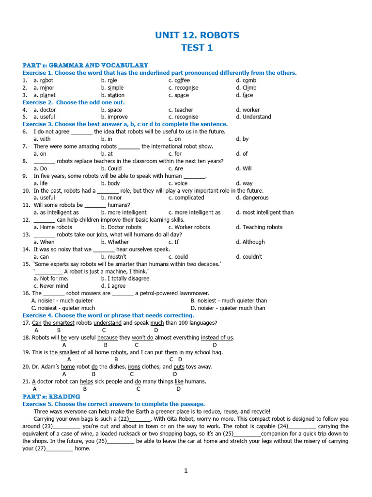 12 3 Unit 12 Test 1 E6u12l1 Pdf Robot Robotics