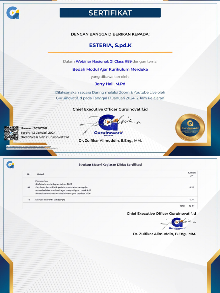 Ajar Kurikulum Merdeka - ESTERIA, S.pd.K - No. 30207911 | PDF