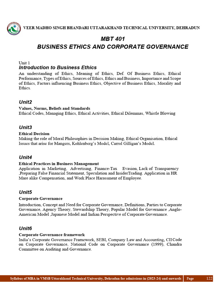 Syllabus of MBA Fourth Sem (Major - Finance & Minor - Business ...