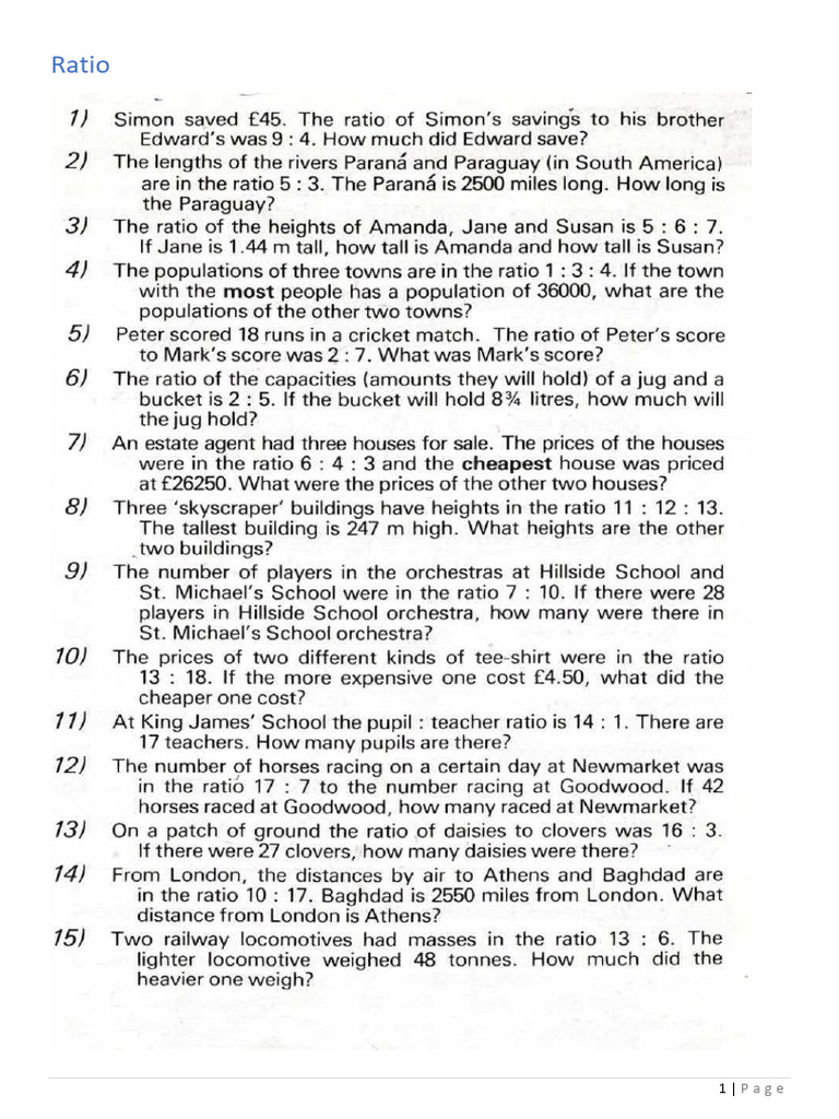 Ratio 221 Word Problems | PDF