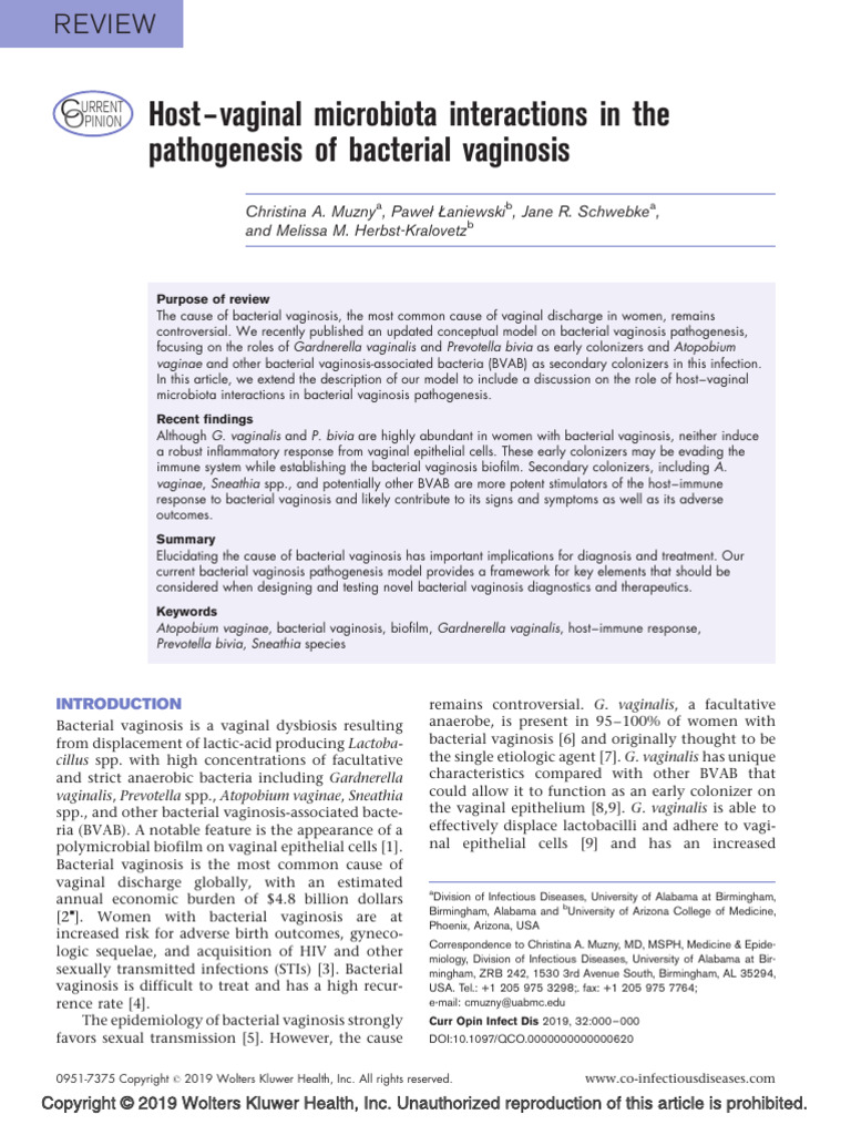 Host-Vaginal Microbiota Interactions in The Pathogenesis of BV | PDF ...