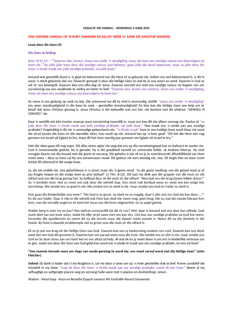 Gedagte Whatsapp - 4 Junie 2025 | PDF