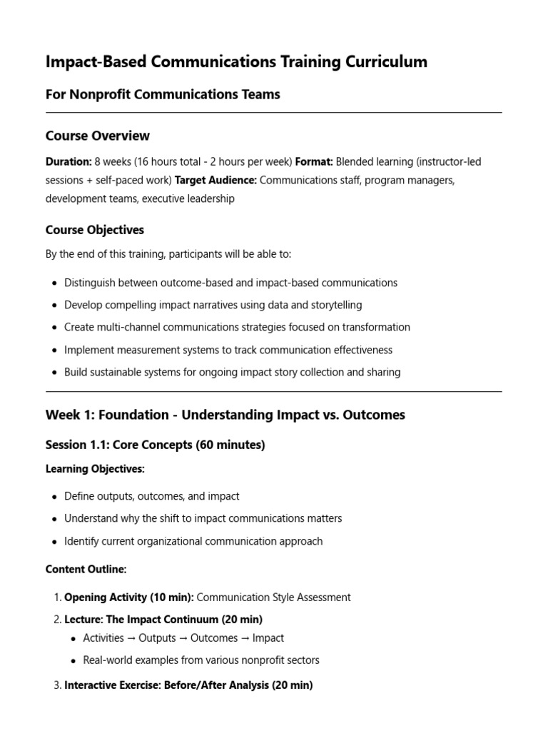 Impact-Based Communications Training Curriculum | PDF | Communication ...