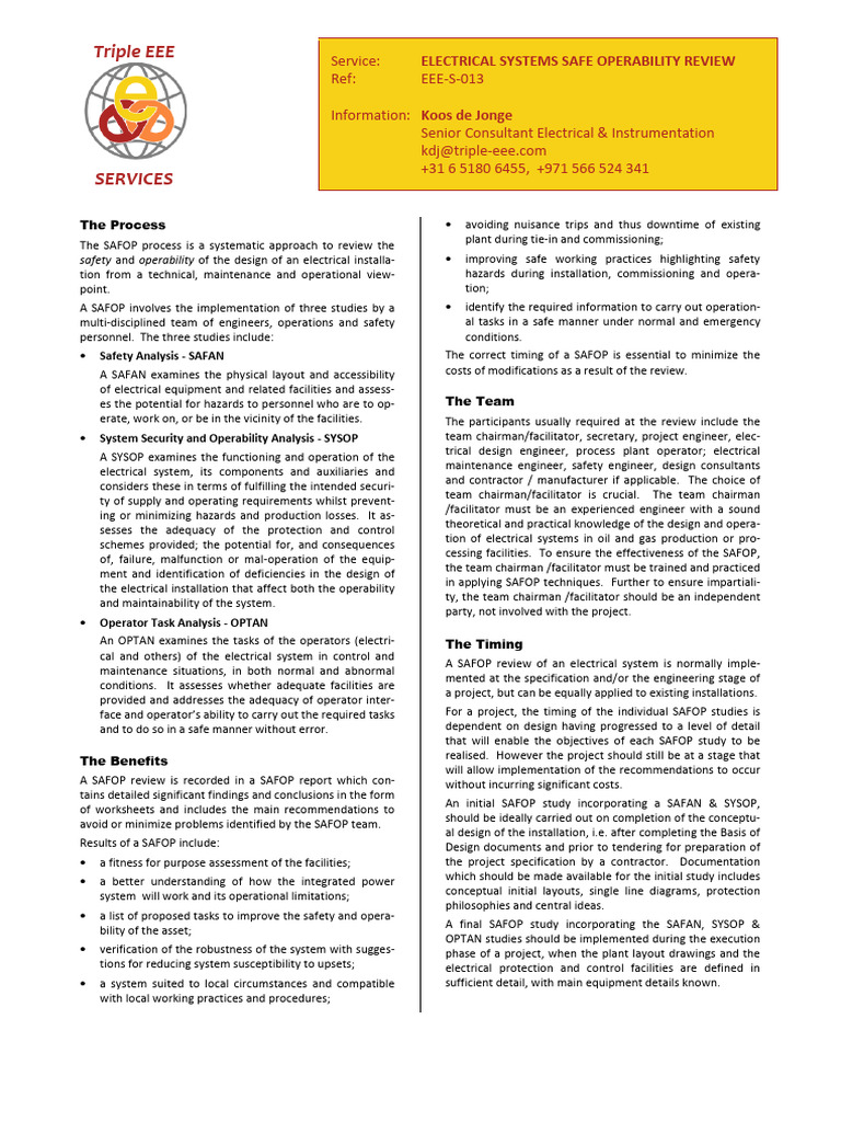 Electrical Systems Safe Operability Review (SAFOP) | PDF | Safety