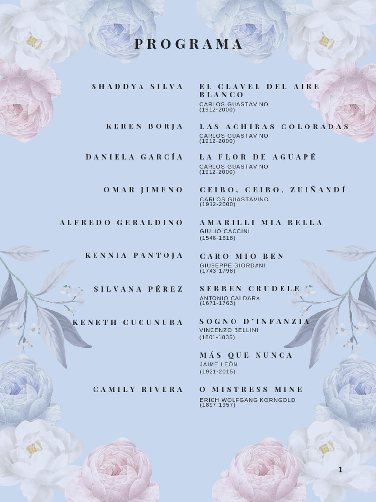 Programa de Mano - Recital de Canto UA | PDF