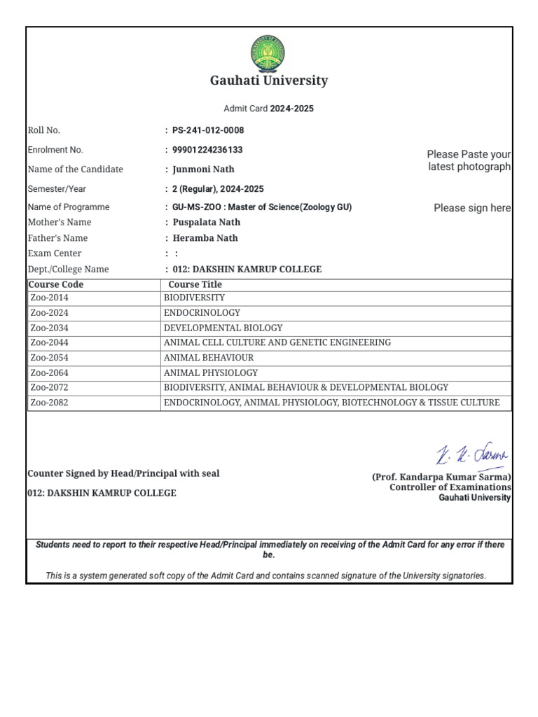 Https Gauhati - Samarth.edu - in Index - PHP Examstudent Hall-Admit ...