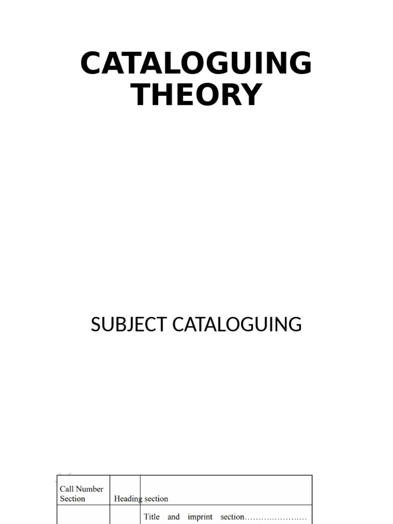 Subject Cataloguing Overview | PDF