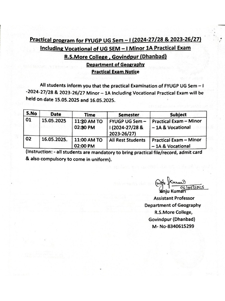 Geography Minor Sem 1 Practical Exam Notice | PDF