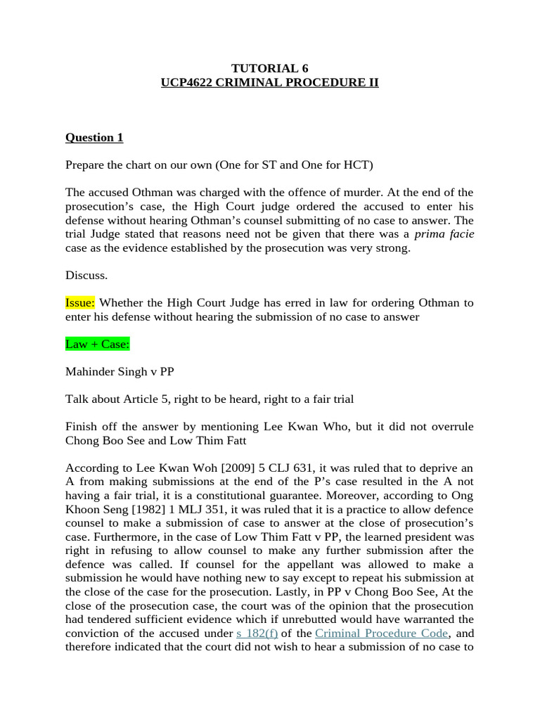 Tutorial 7 UCP4622 Q | PDF | Prosecutor | Trials