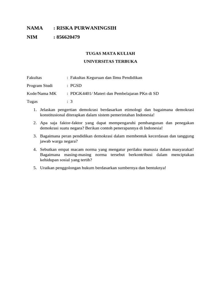 Tugas 3 Materi Dan Pembelajaran PKN Di SD | PDF