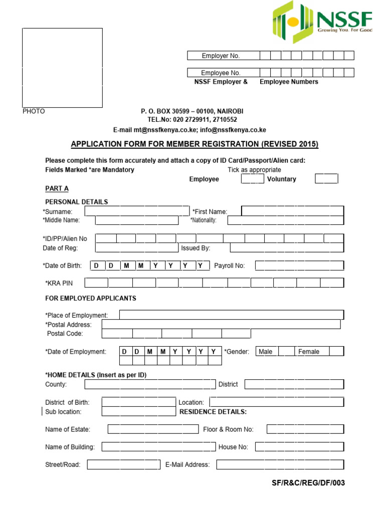 NSSF Application Form For Member Registration | PDF | Birth Certificate | Government And Personhood