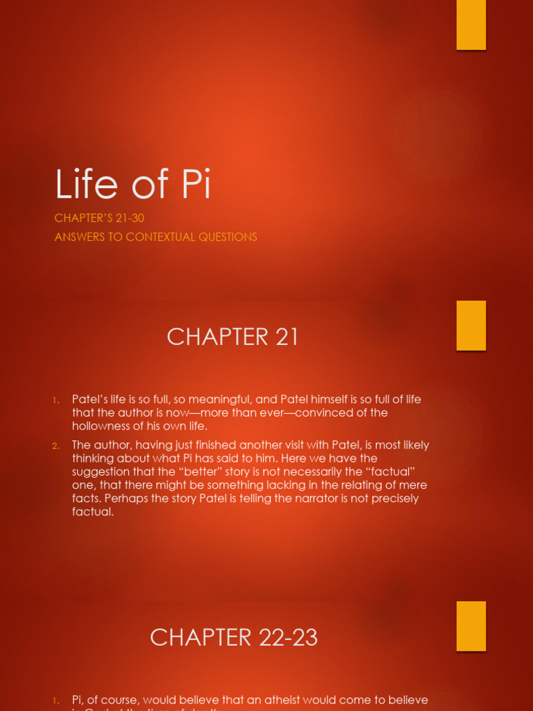 Life of Pi - Chapter 21-30 Answers | PDF | Faith | Idolatry