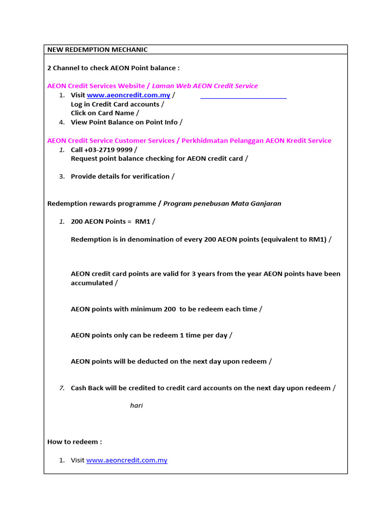 Aeon Point NEW REDEMPTION MECHANIC | PDF