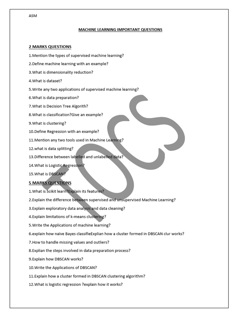 Machine Learning Important Questions | PDF
