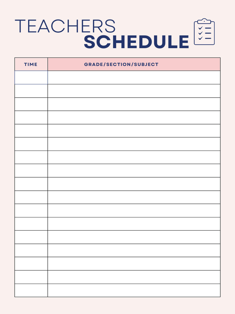 Teacher's Daily Schedule Planner Pink in Modern and Simple Style | PDF