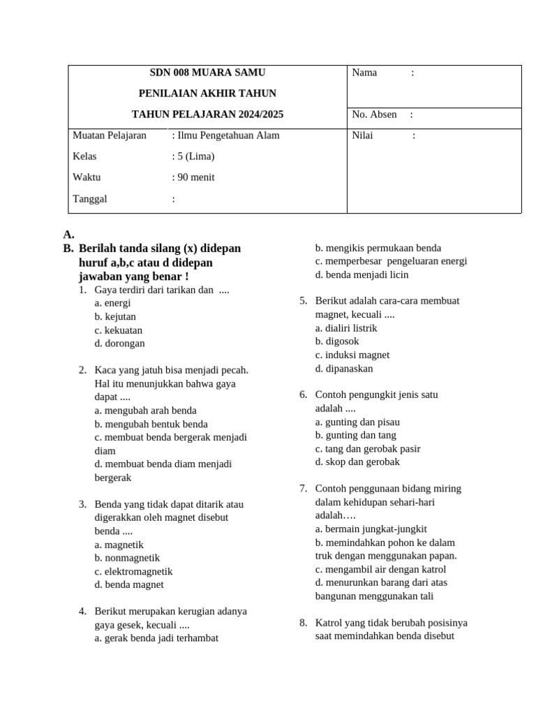 Soal Pat Ipa Kelas 5 | PDF