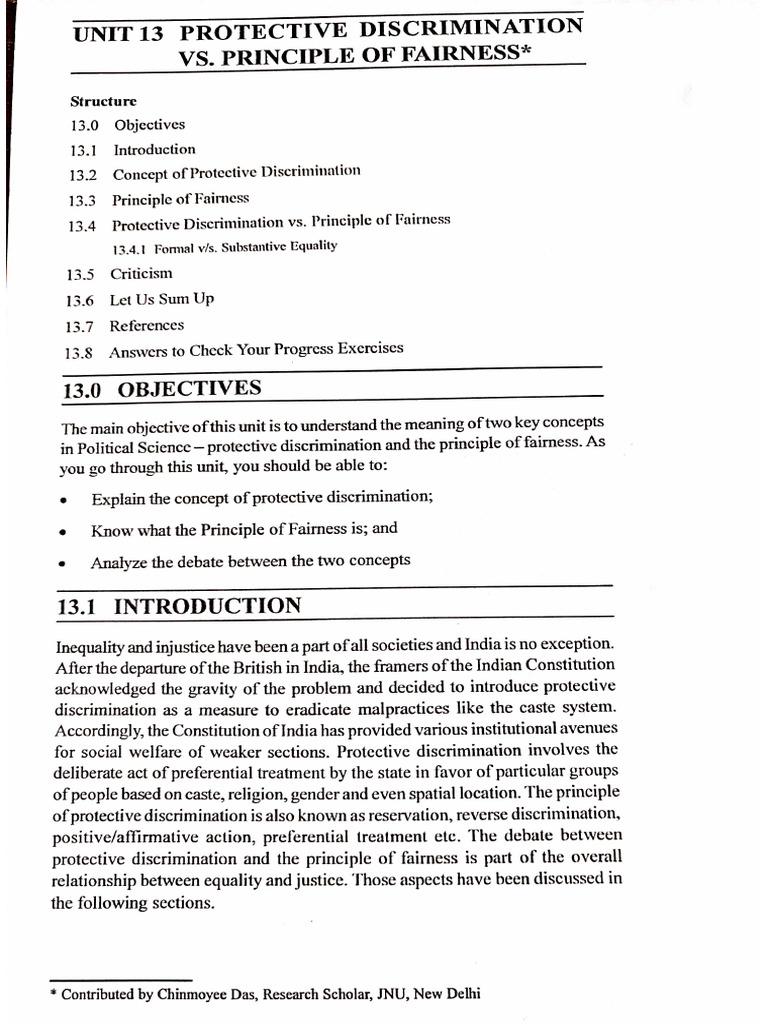 Protective Discrimination Vs Principle of Fairness | PDF