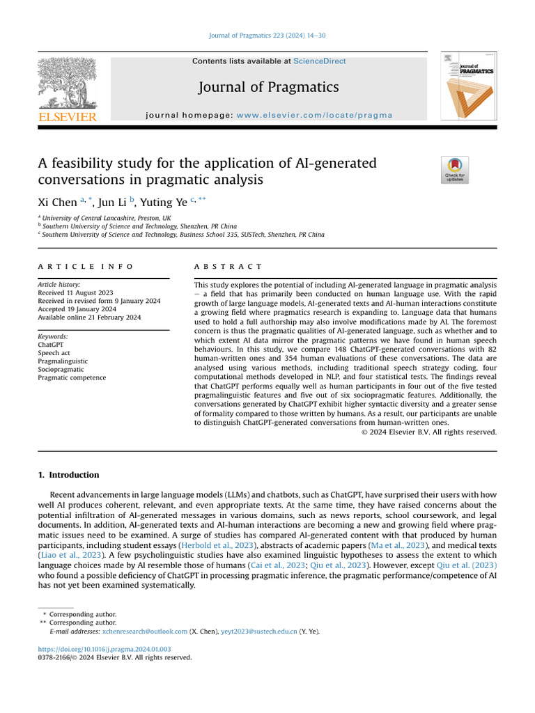 A Feasibility Study For The Application of AI Generated Conversations in Pragmatic Analysis ...