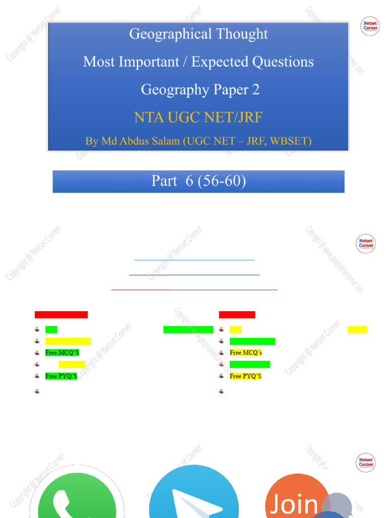 P 6 (56-60) Geographical Thought Most Important MCQS | PDF | Geography ...