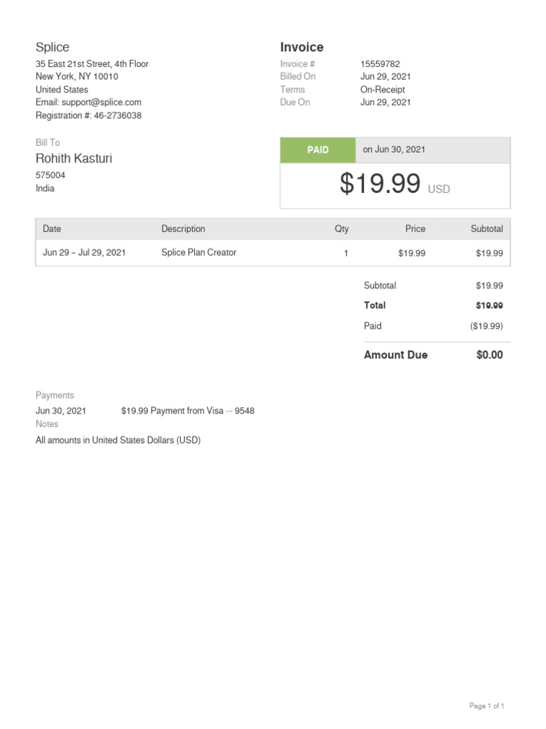 Splice Invoice 202106301858 | PDF