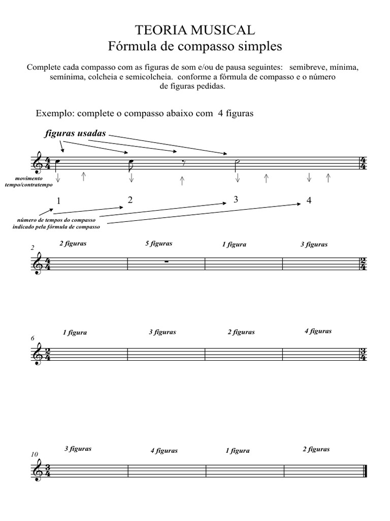 TEORIA MUSICAL Fórmula de compasso simples - Partitura completa | PDF